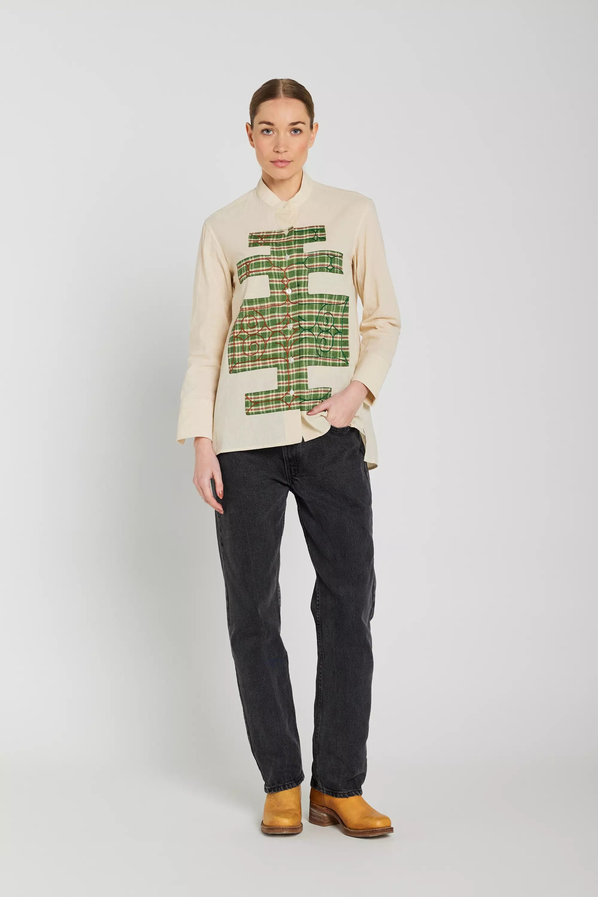 ANA Embroidered Mandarin Collar Shirt | V by Vinster