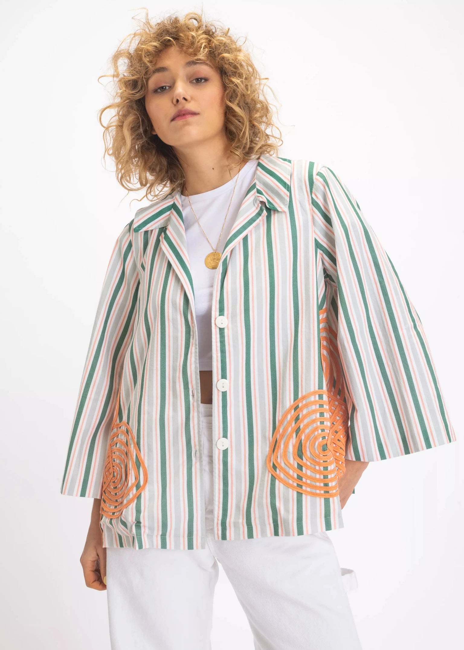 Veste à rayures brodée GANGA en coton | V de Vinster